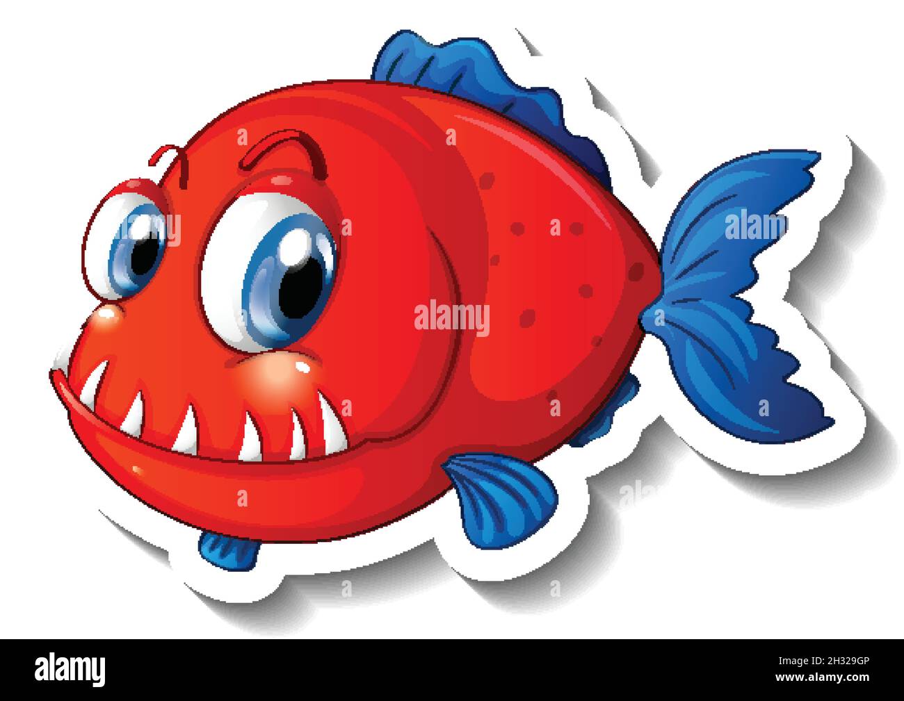 Sea Animal Cartoon Sticker with Cute Fish illustration Stock Vector ...