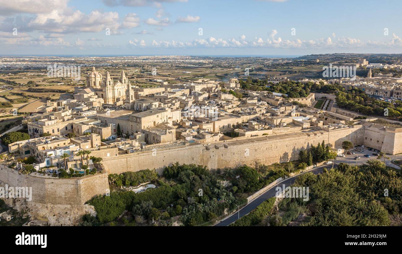 Aerial drone photograph of walled city of Mdina, Malta Stock Photo - Alamy
