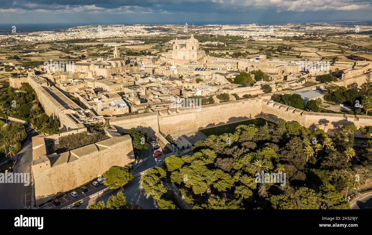 Aerial drone photograph of walled city of Mdina, Malta Stock Photo - Alamy