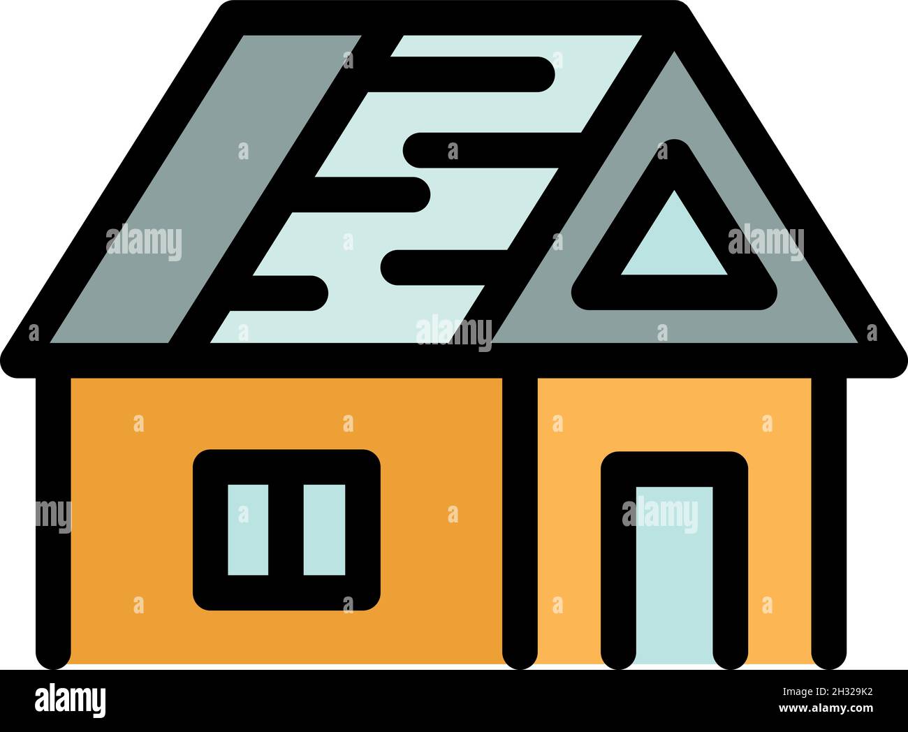 House with an unfinished roof icon. Outline house with an unfinished ...