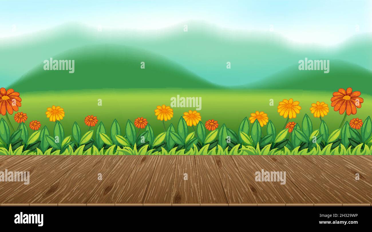 Beautiful outdoor nature scene background view from porch illustration ...