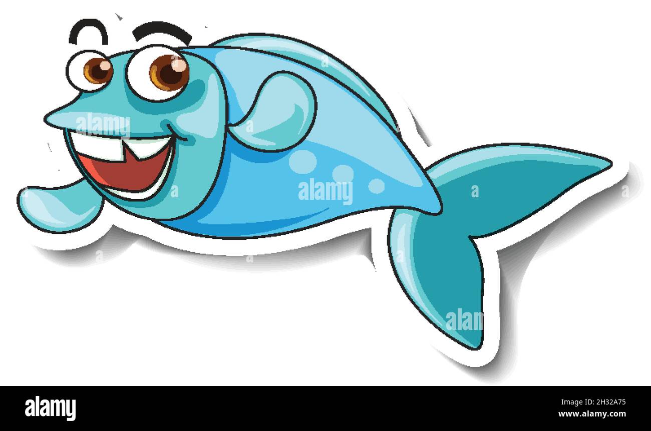 Sea Animal Cartoon Sticker with Cute Fish illustration Stock Vector ...