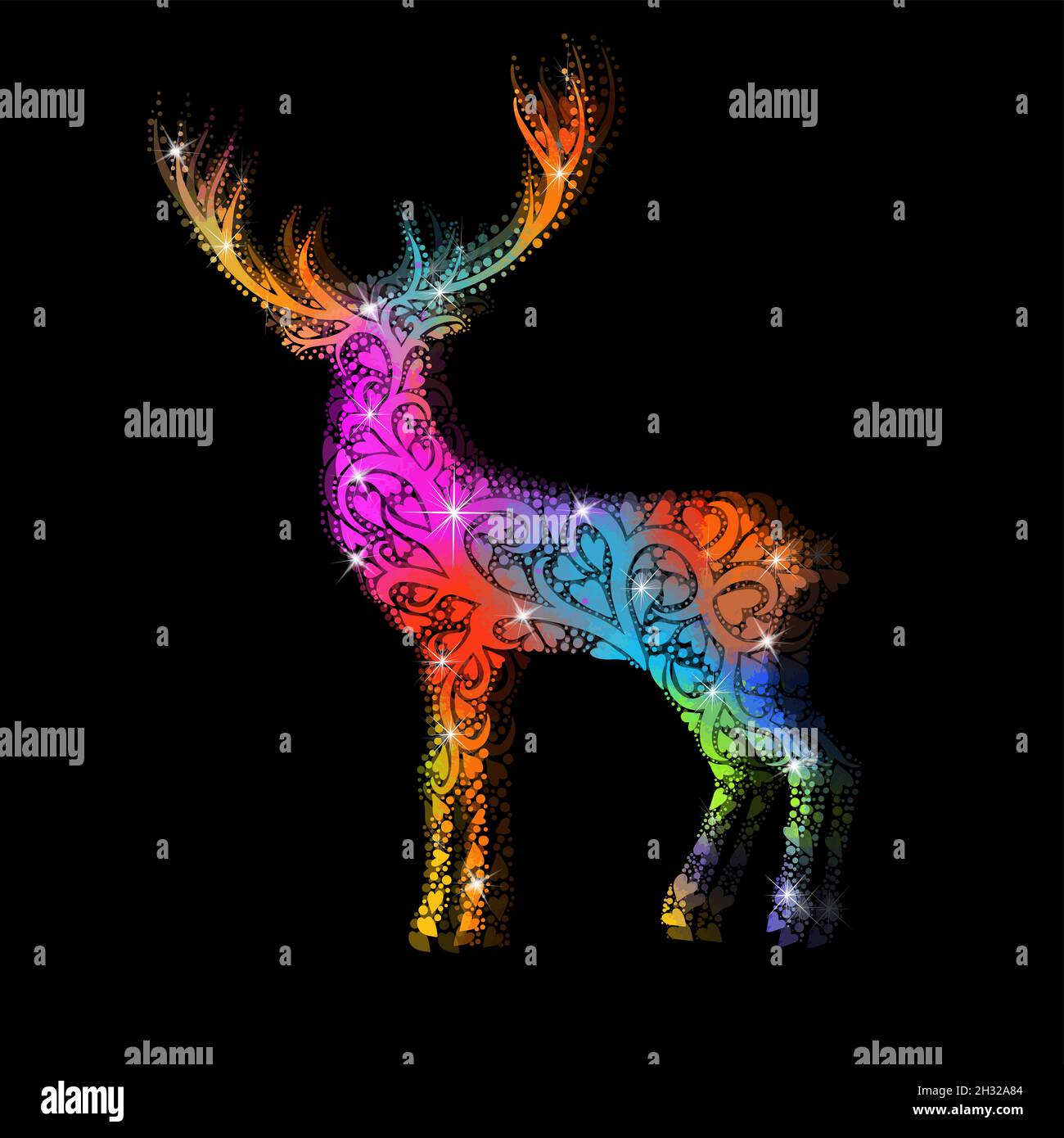 Christmas deer from multicolored patterns. Merry Christmas. Vector ...