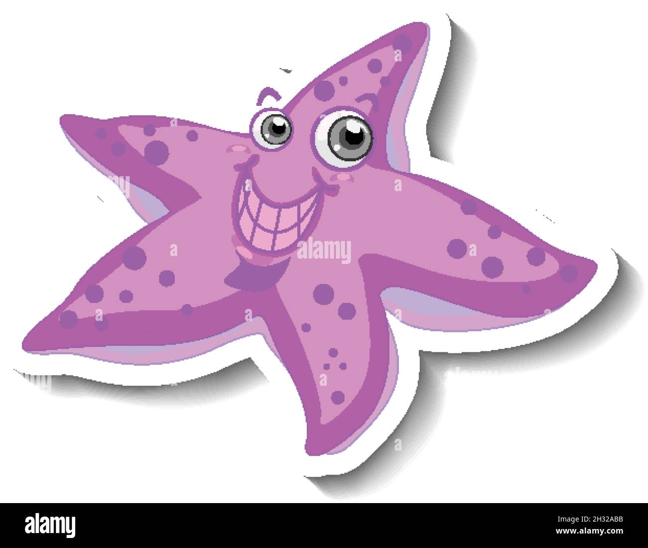 Sea Animal Cartoon Sticker with Cute Starfish illustration Stock Vector ...
