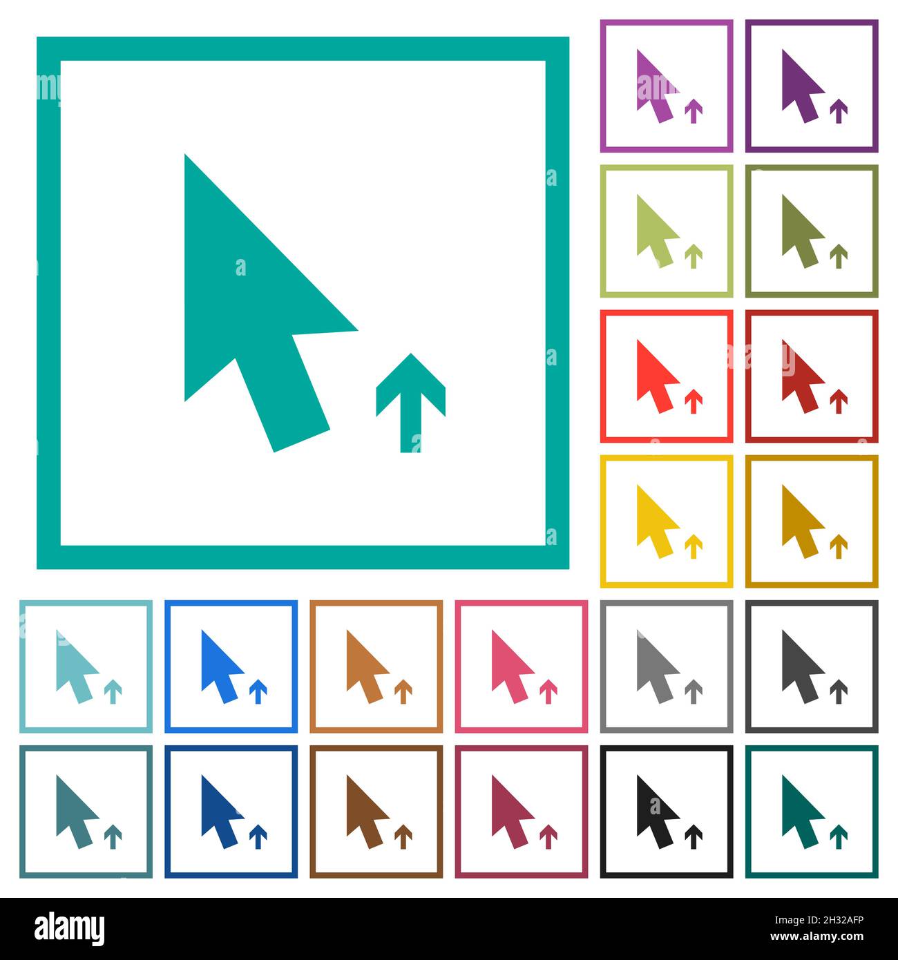Arrow cursor up solid flat color icons with quadrant frames on white ...