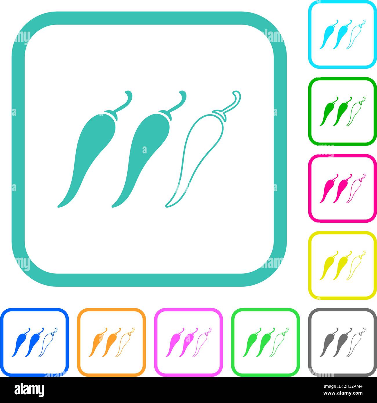Spicy chili pepper level vivid colored flat icons in curved borders on ...