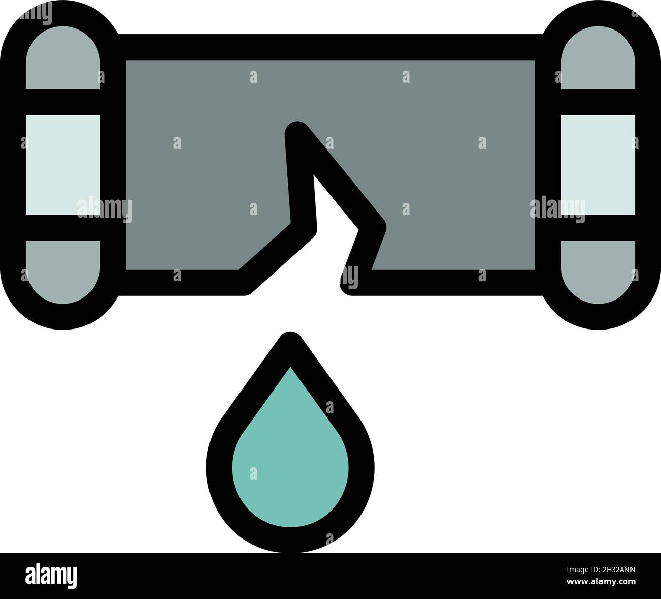 Broken pipe icon. Outline broken pipe vector icon color flat isolated ...