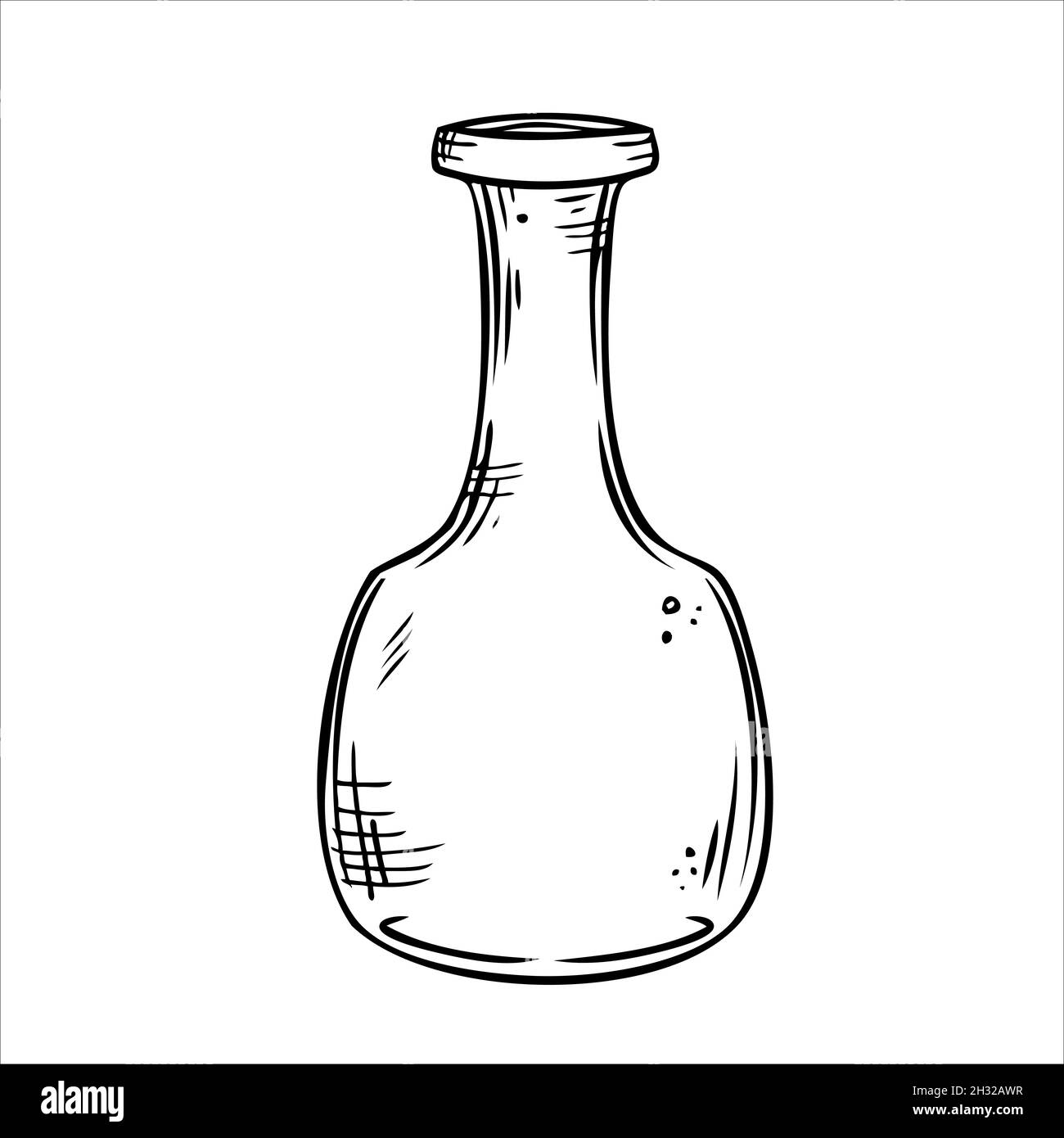 Isolated vector bottle. Line art empty transparent glass vial, bottle ...