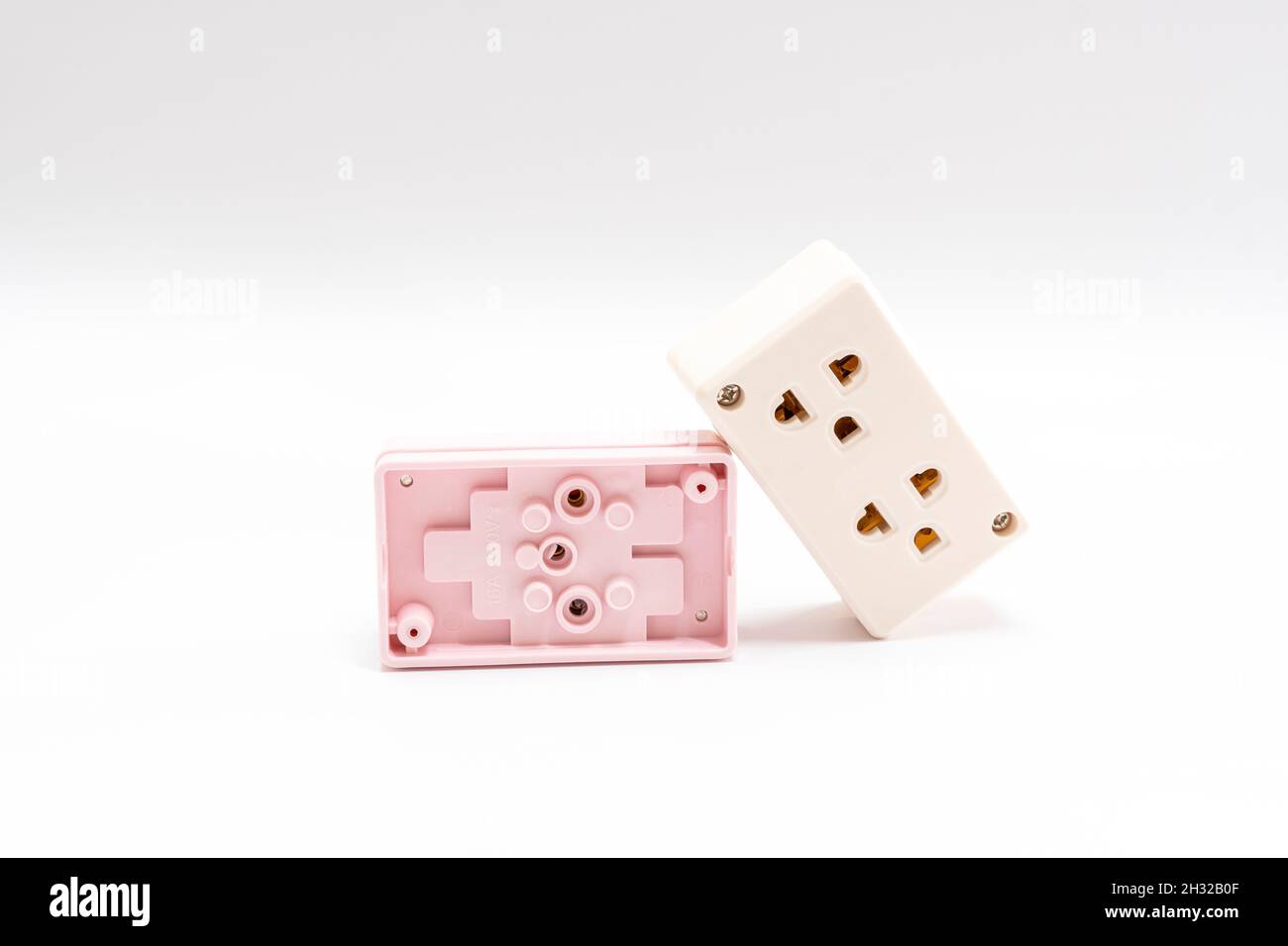 Two side of AC power plugs and sockets connect electric equipment ...