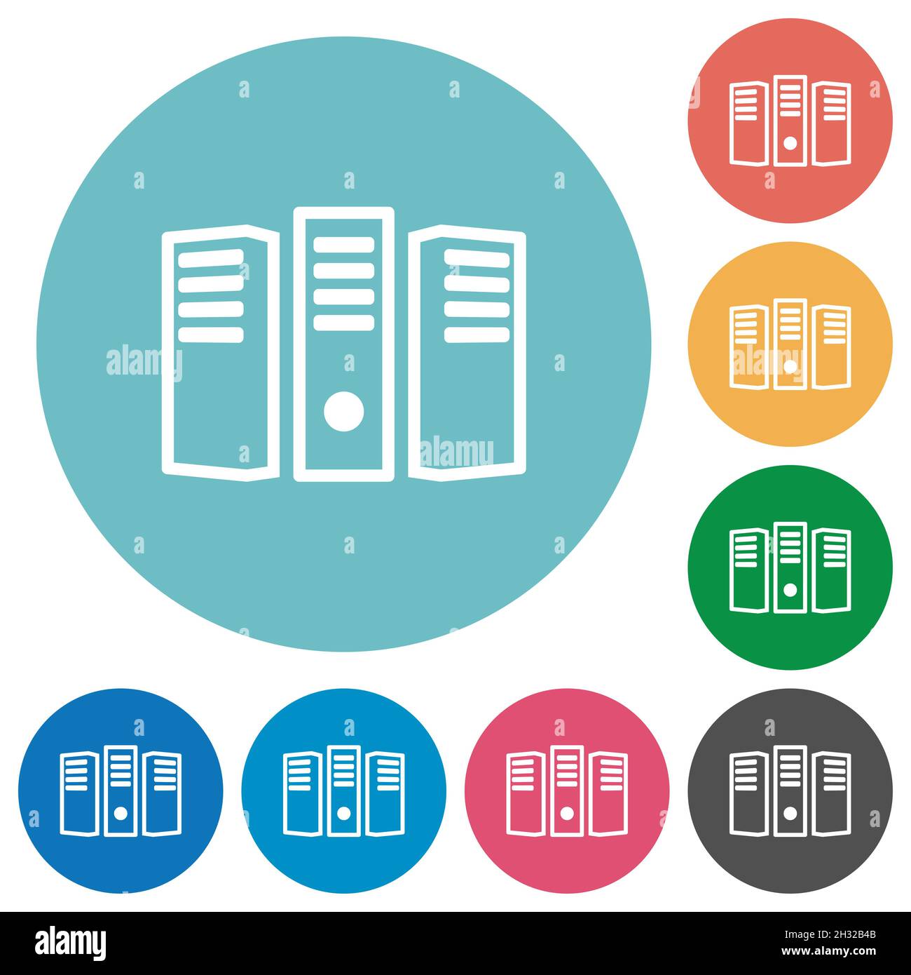 Server hosting outline flat white icons on round color backgrounds ...