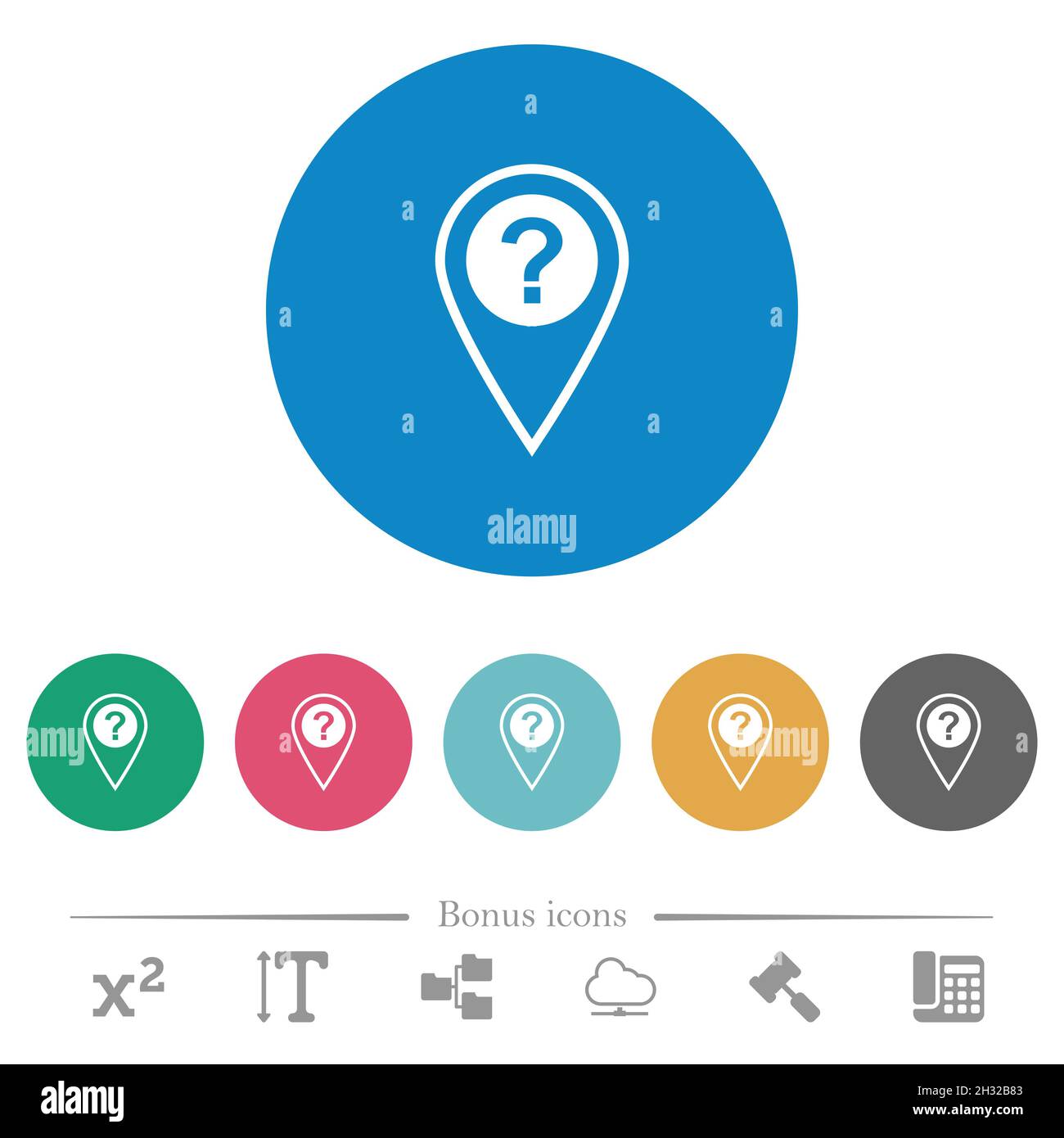 Unknown GPS location flat white icons on round color backgrounds. 6 ...