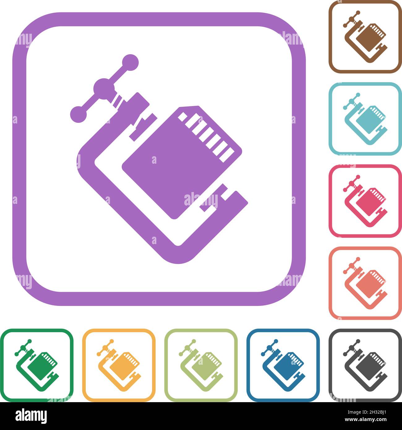 SD memory card compress solid simple icons in color rounded square frames on white background ...