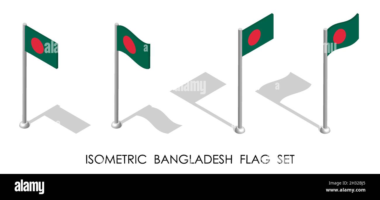 isometric flag of Republic of BANGLADESH in static position and in ...
