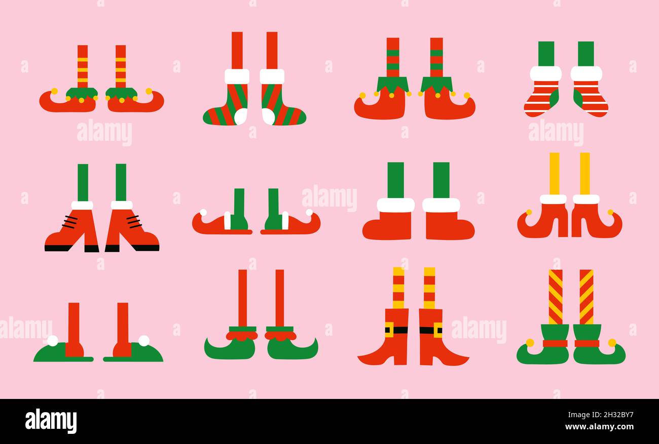 Shoes and boots for elves feet. Santa Claus helpers. Vector collection ...