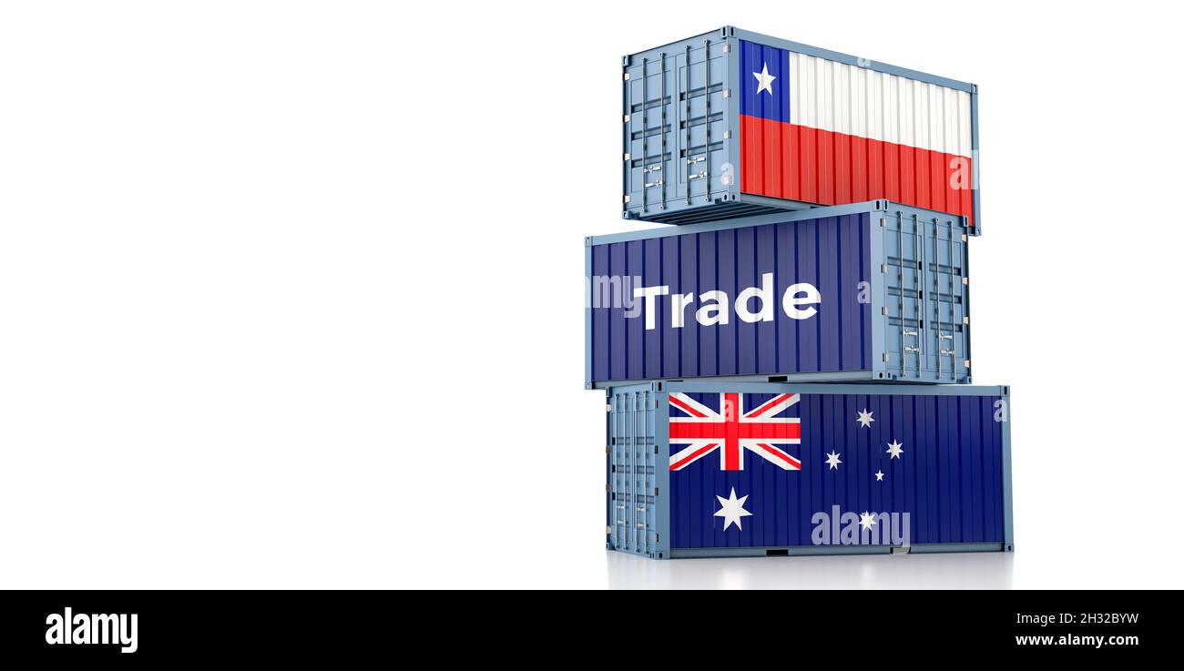 Shipping containers with Australia and Chile flag. 3D Rendering Stock ...