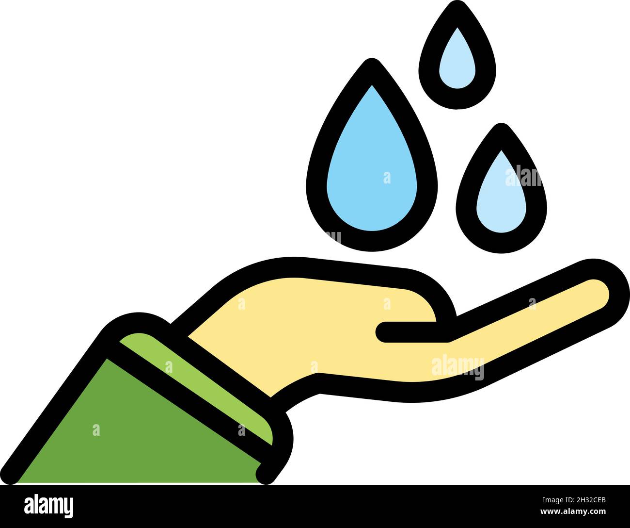 Palm and drops icon. Outline palm and drops vector icon color flat ...