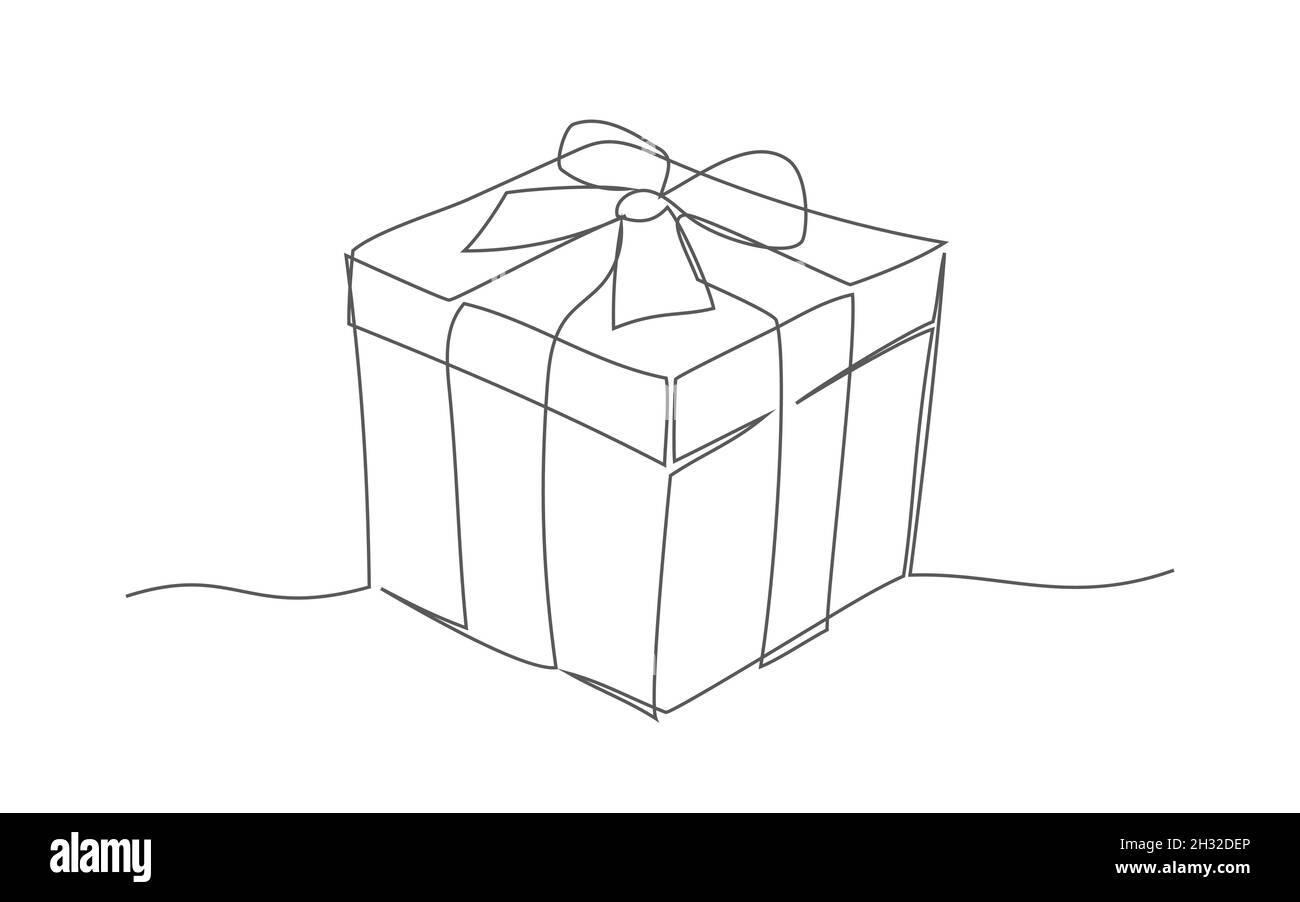 Present box. One line drawing. Vector present box in line style Stock ...