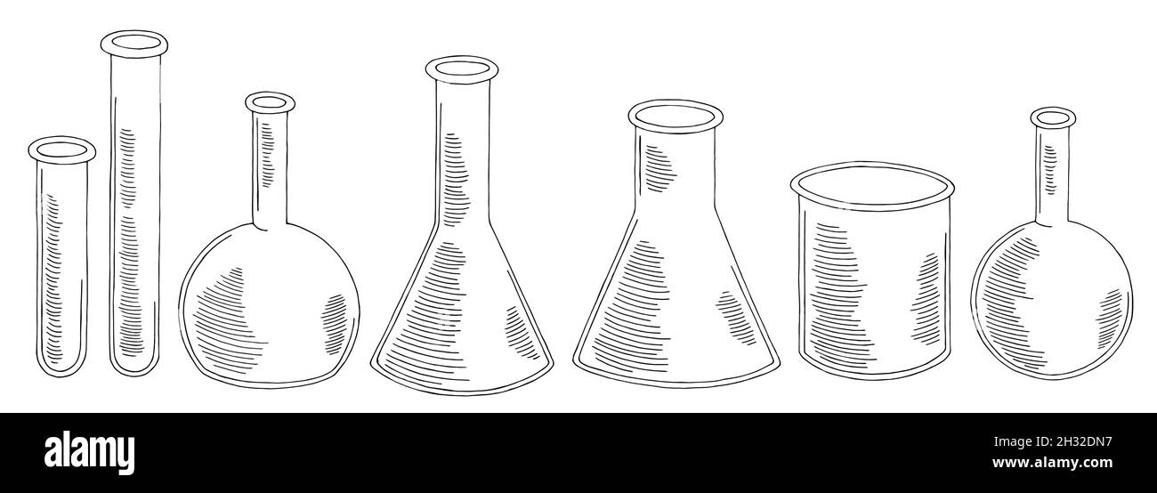 Flask set empty graphic black white isolated illustration vector Stock ...