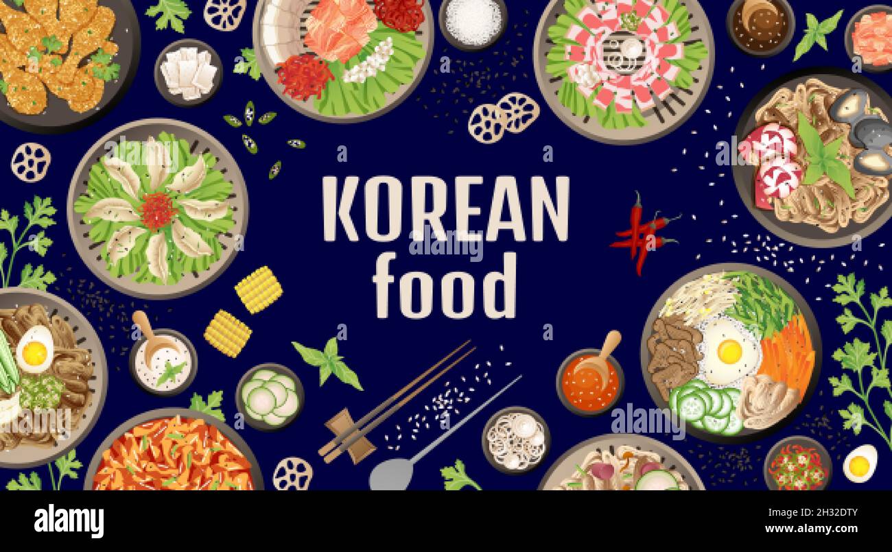 Korean dinner background. Closeup traditional asian meal, top view ...