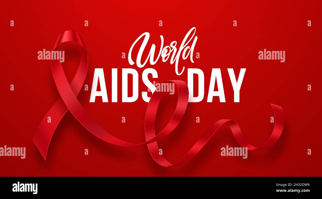 December 1 is World AIDS Day. A realistic red ribbon against AIDS. Hiv Prevention Month. Vector ...
