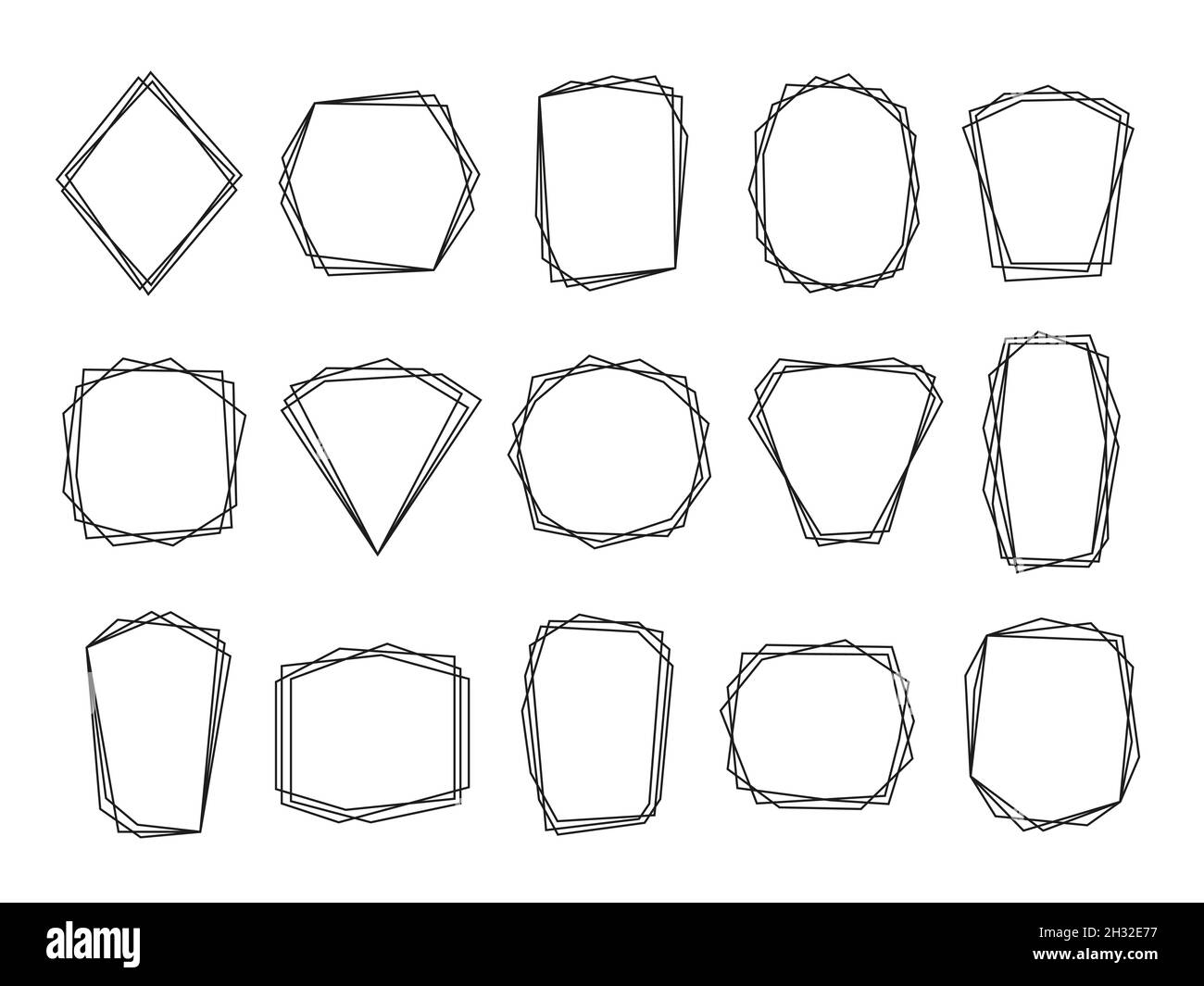 Black polygonal frames. Crystal shapes, frame polygon elements. Modern ...