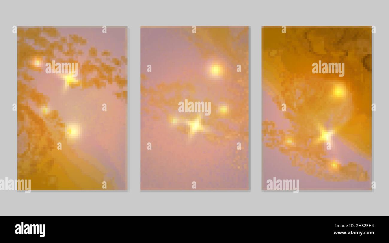 Set of marble patterns. Yellow, pink and gold geode textures with ...