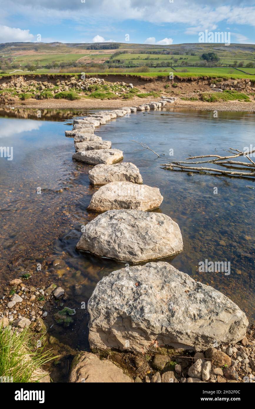 Stepping stones crossing the River Ure near Thornton Rust in ...