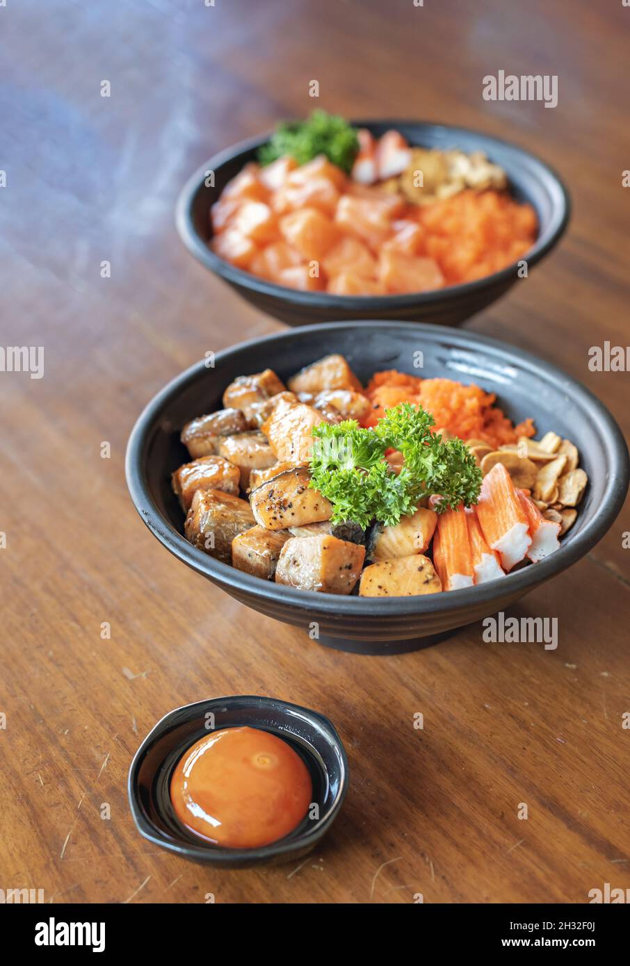 salmon fish fillet with roe and vegetables , japanese style seafood ...