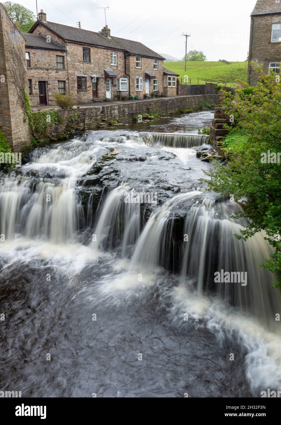 Waterfall on Gayle Beck in the centre of Hawes, Wensleydale Stock Photo ...