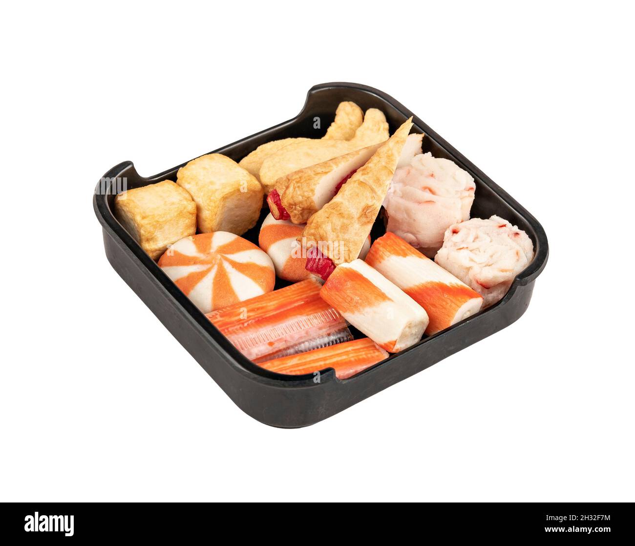 Mixed Fish meatballs with cheese tofu and seafood meat on plate over ...