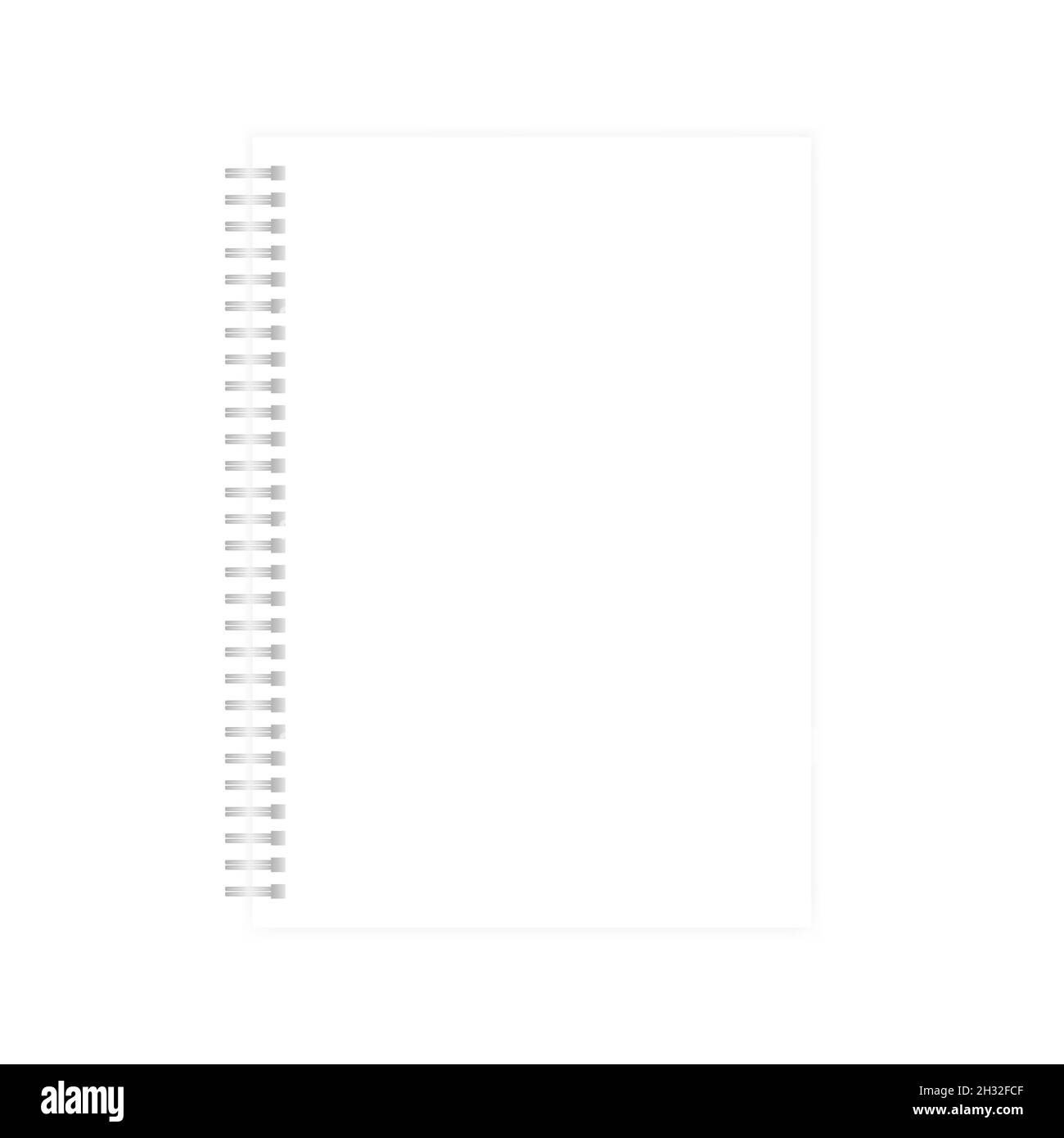Wire bound empty white A4 note book template. Blank page mock-up. Light ...