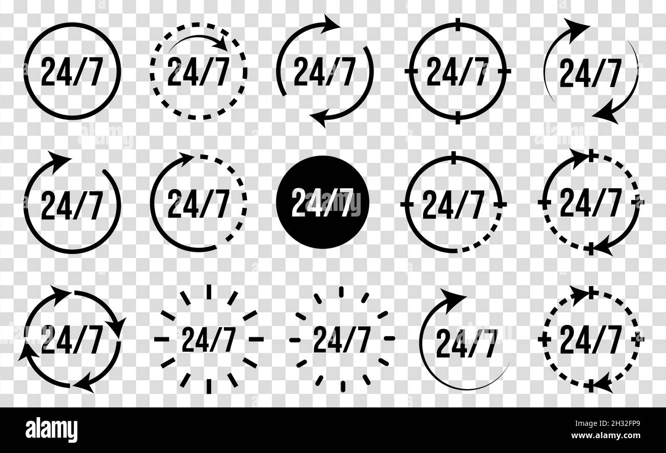 24 hour assistance set icons isolated on transparent background Stock ...