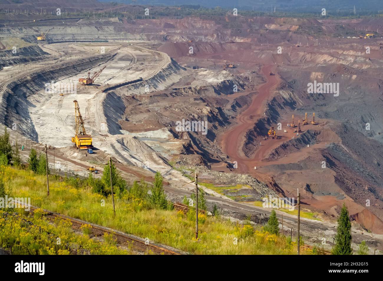 Industrial quarry for the extraction of natural resources, top view ...