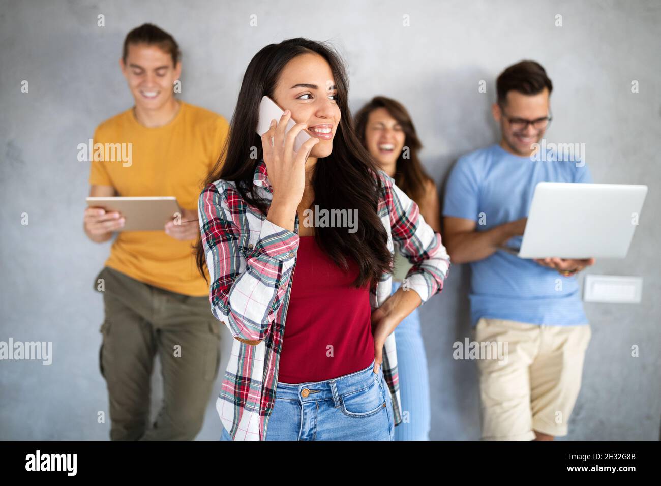 Digital connection technology student networking team friends concept ...