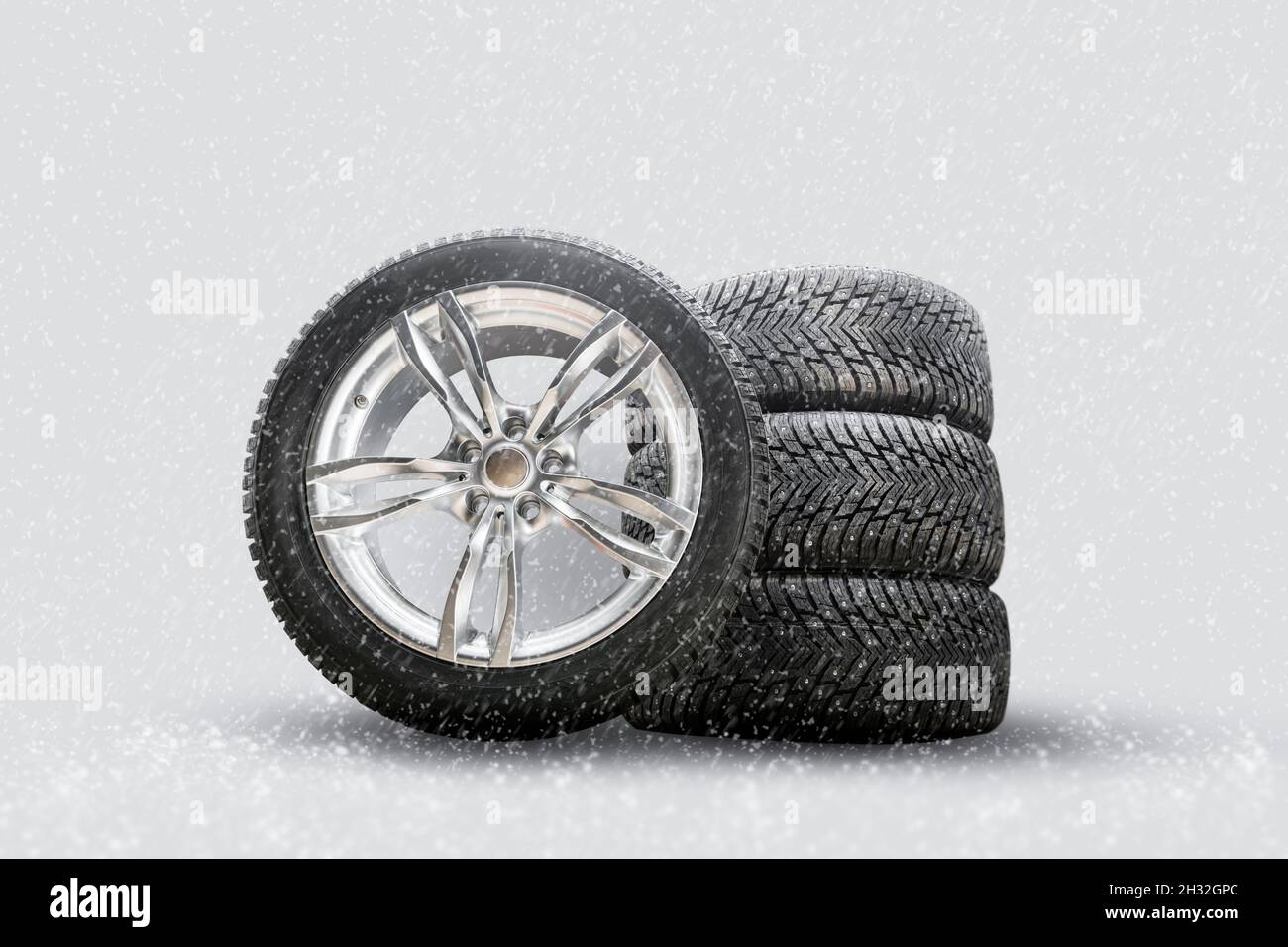 winter studded tires, a set of friction winter wheels with aluminum ...