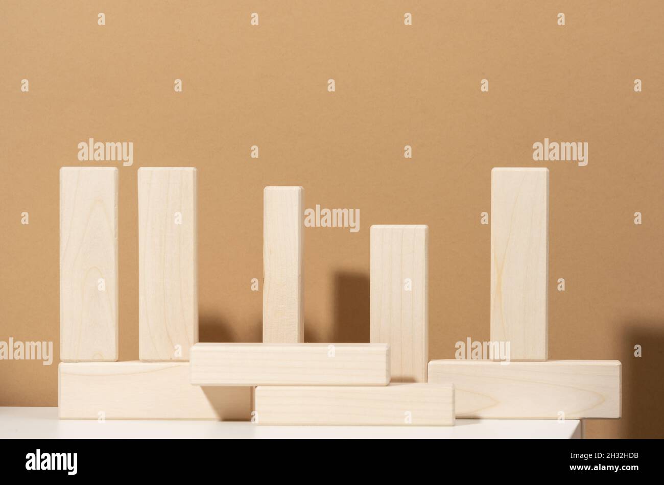 wooden blocks on brown background. Concept scene stage showcase for ...