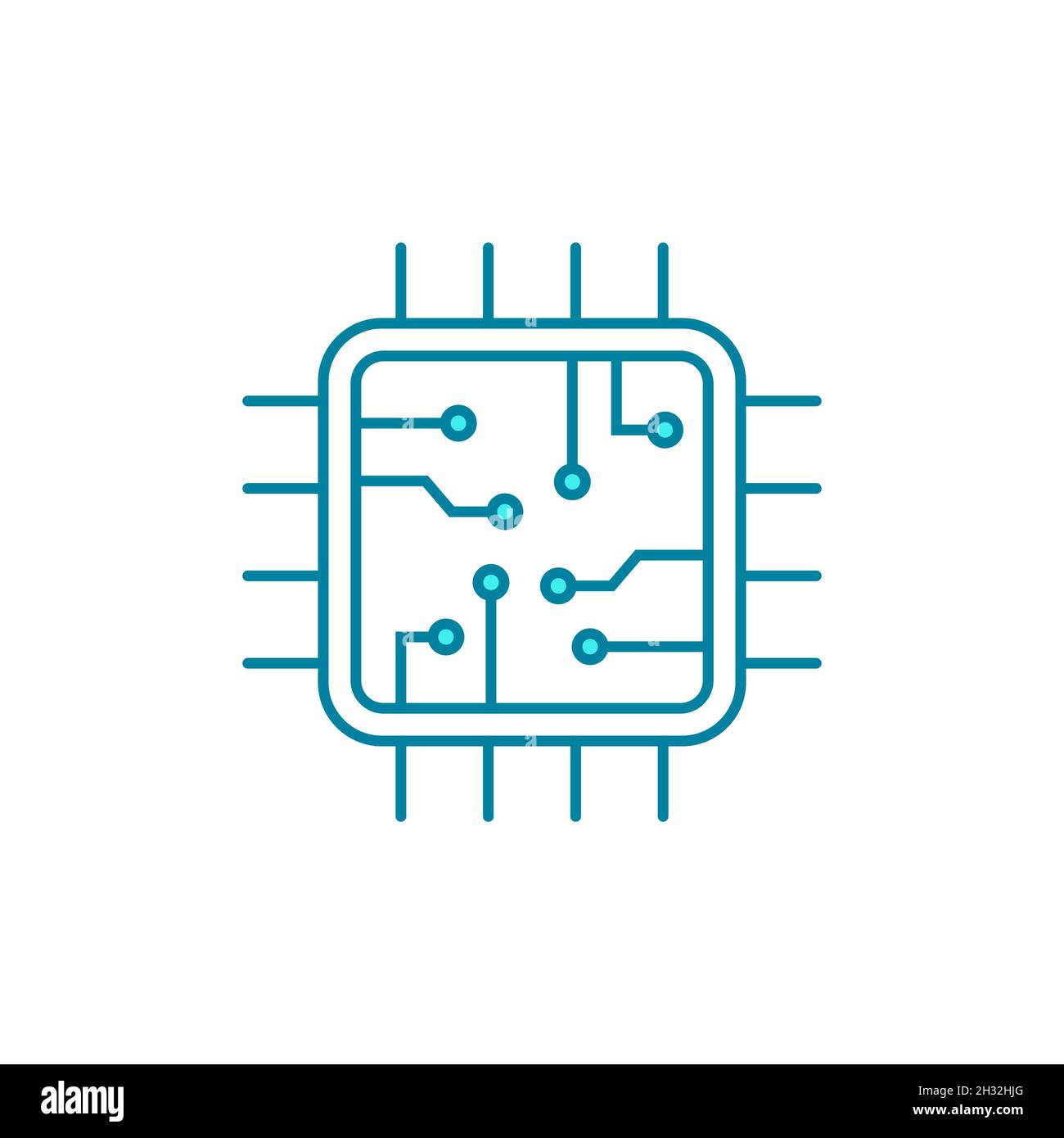 Quantum computing concept. Blue microchip with connected dots. Circuit ...