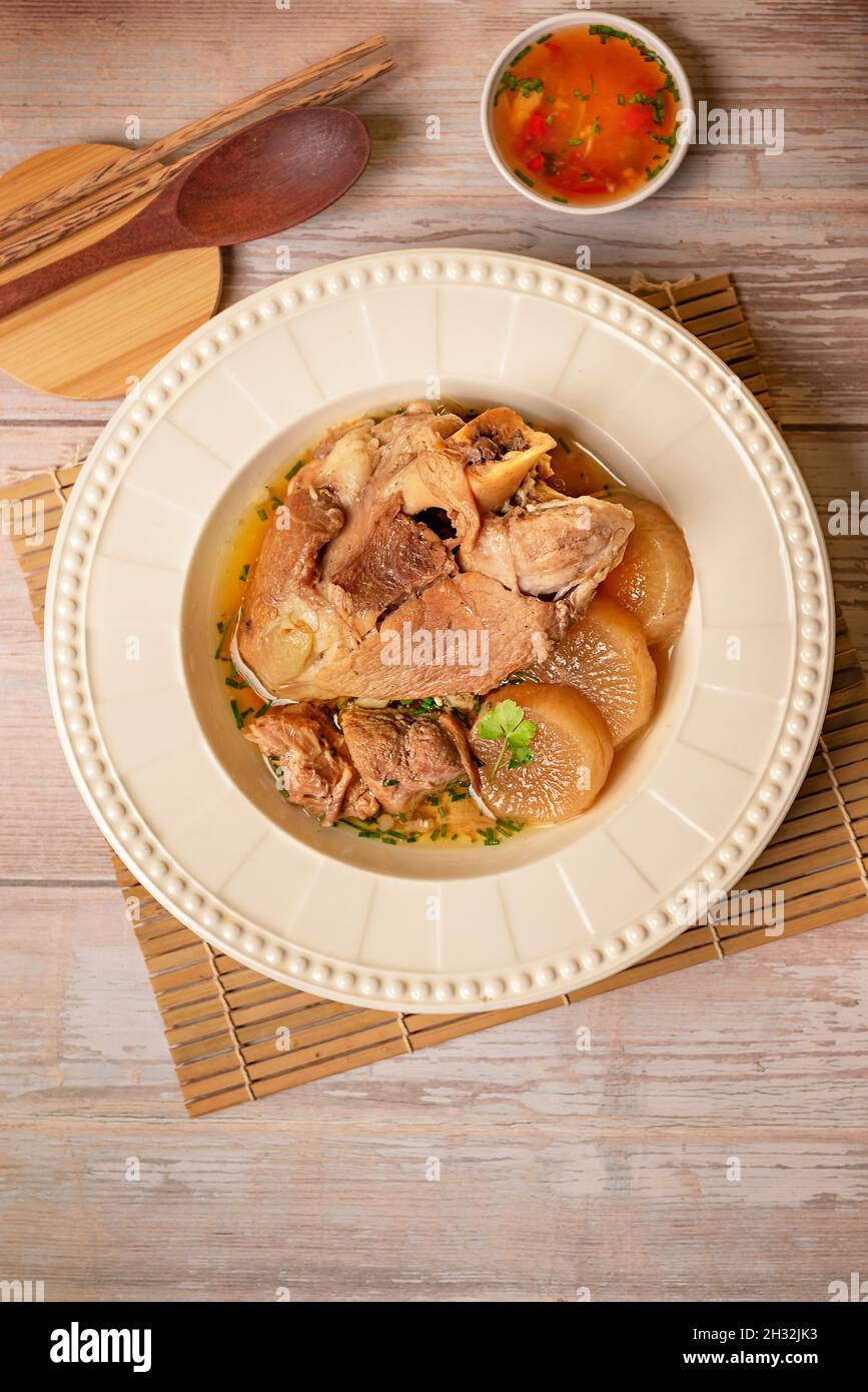 top view of stewed pork knuckle with vegetable and herb Stock Photo - Alamy