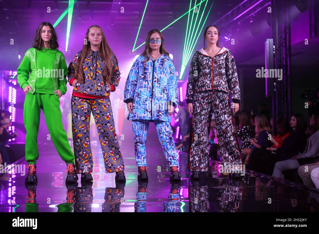 KYIV, UKRAINE - OCTOBER 23, 2021 - Models are pictured on the catwalk ...