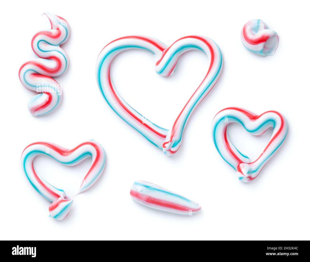 Three colored toothpaste sample set isolated over white background. Top ...