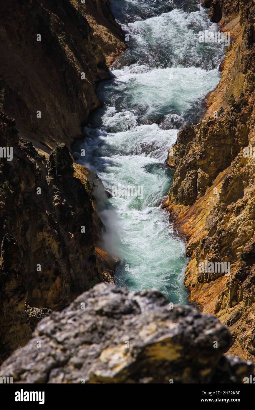 Yellowstone Inspiration Point closeup on river below waterfall ...