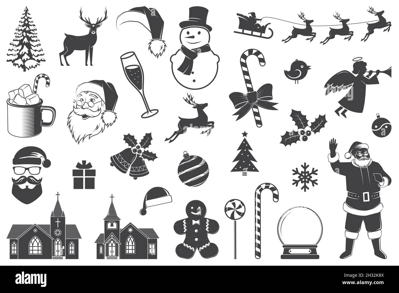 Set of Christmas icons. Vector illustration. Set include gift boxes ...