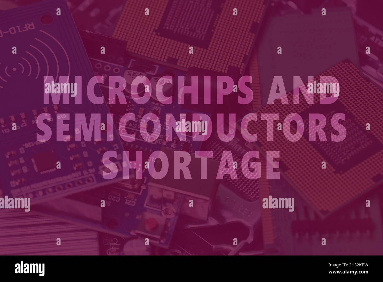 CPU chip and semiconductors with car toy. Global car chip shortage ...