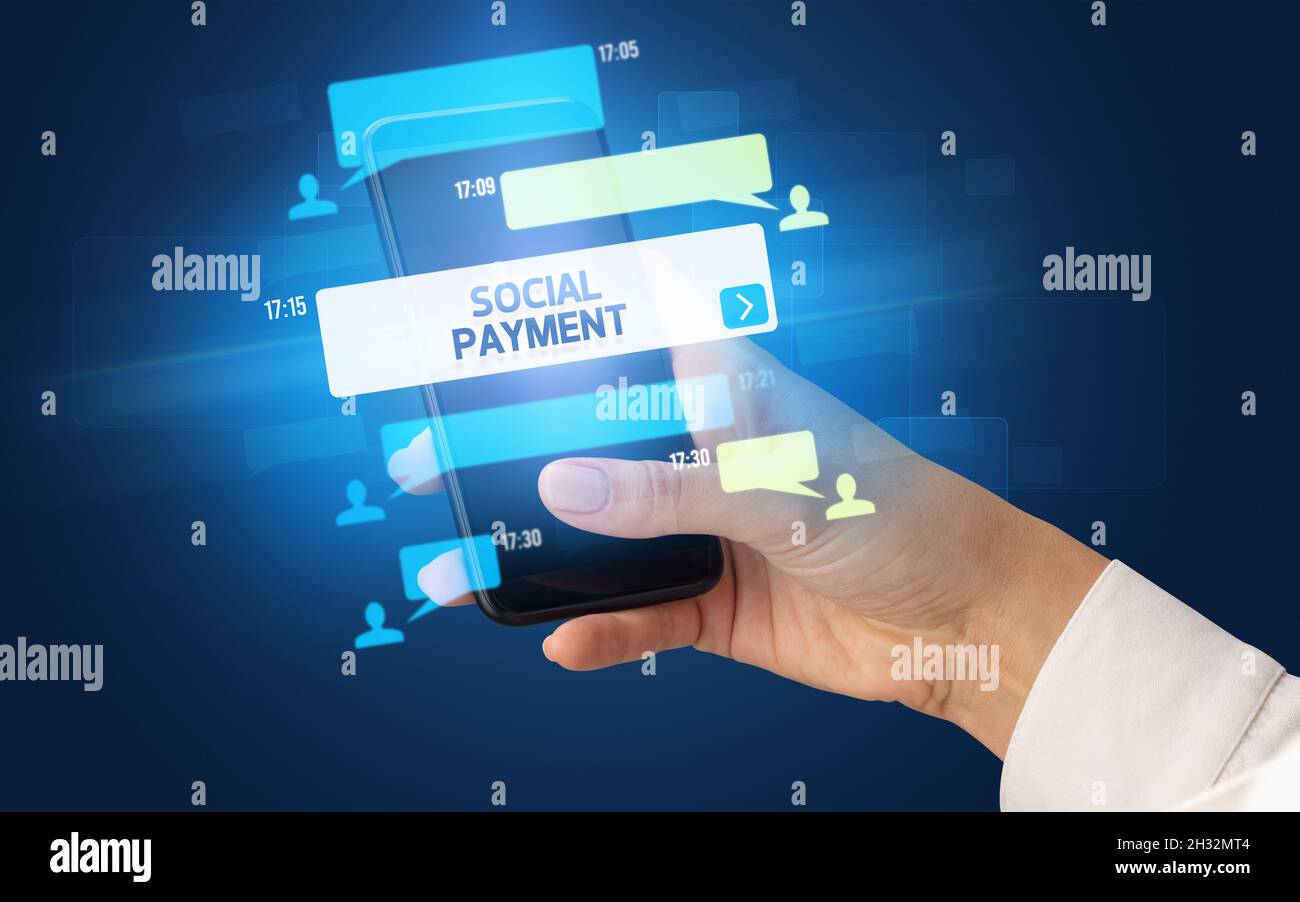 Hand using smartphone with social media concept Stock Photo - Alamy