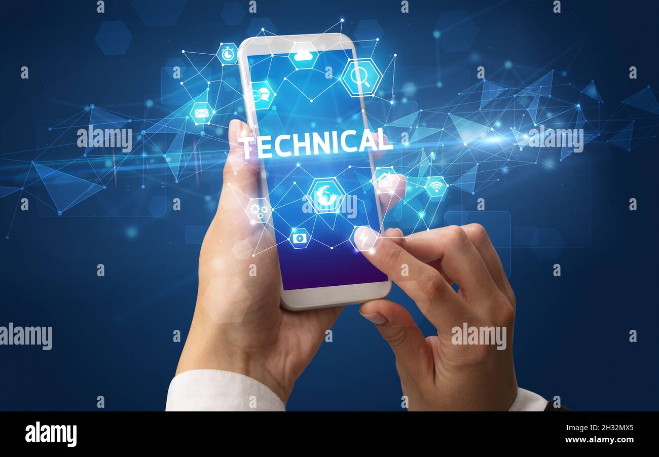 Hand using smartphone with technology concept Stock Photo - Alamy