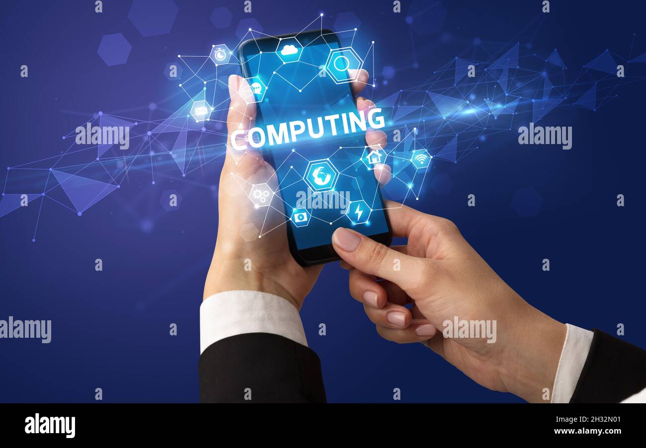 Hand using smartphone with technology concept Stock Photo - Alamy