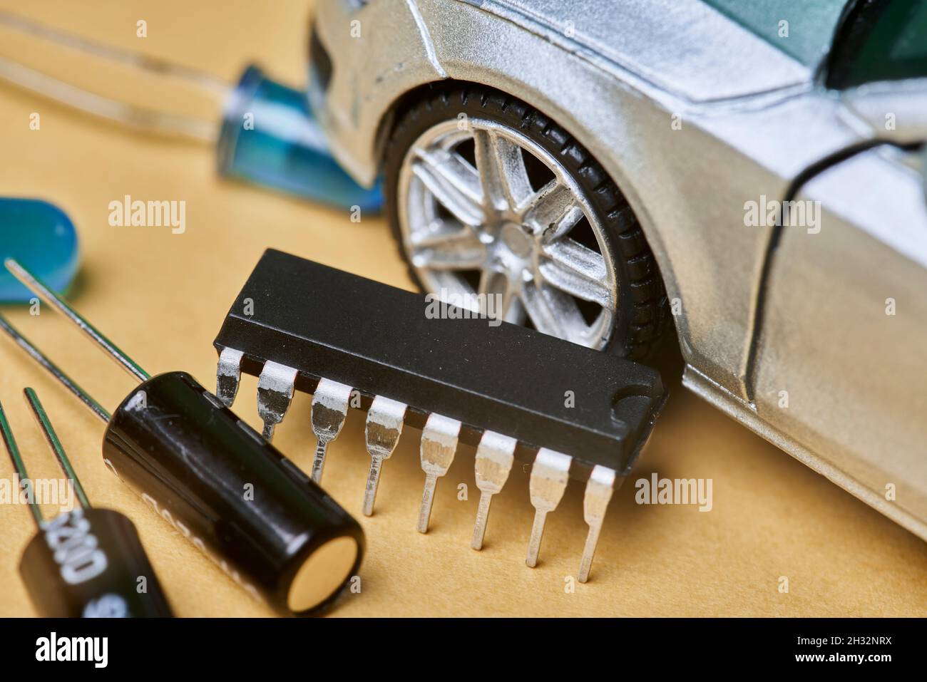 CPU chip and semiconductors with car toy. Global car chip shortage ...