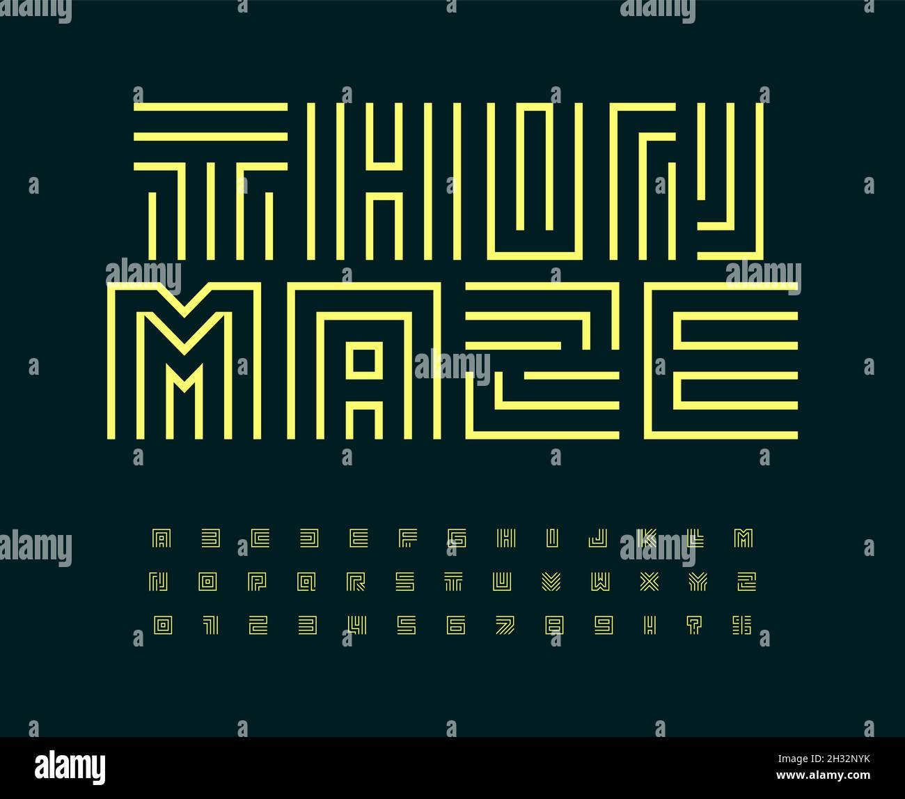 Font labyrinth of lines, linear maze or computer chip alphabet ...