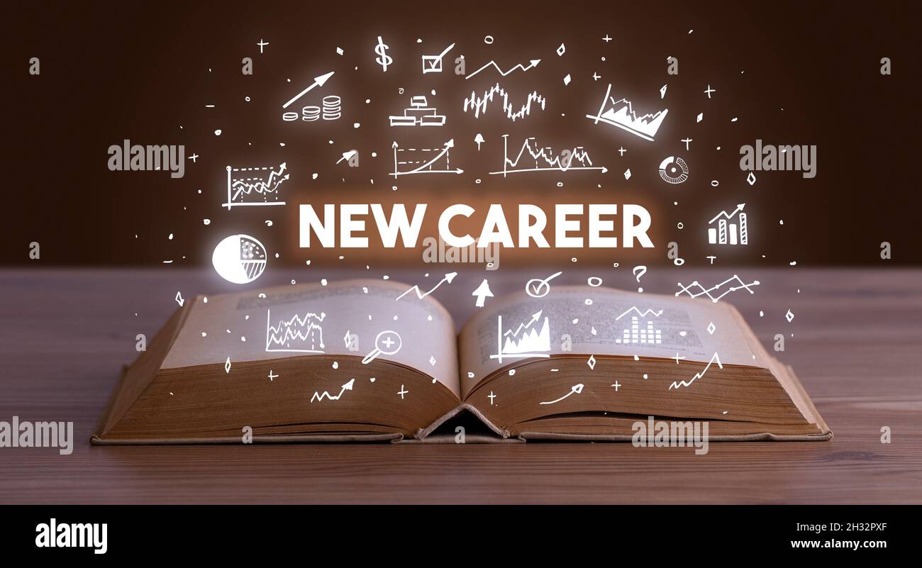 Business inscription coming out from an open book Stock Photo - Alamy