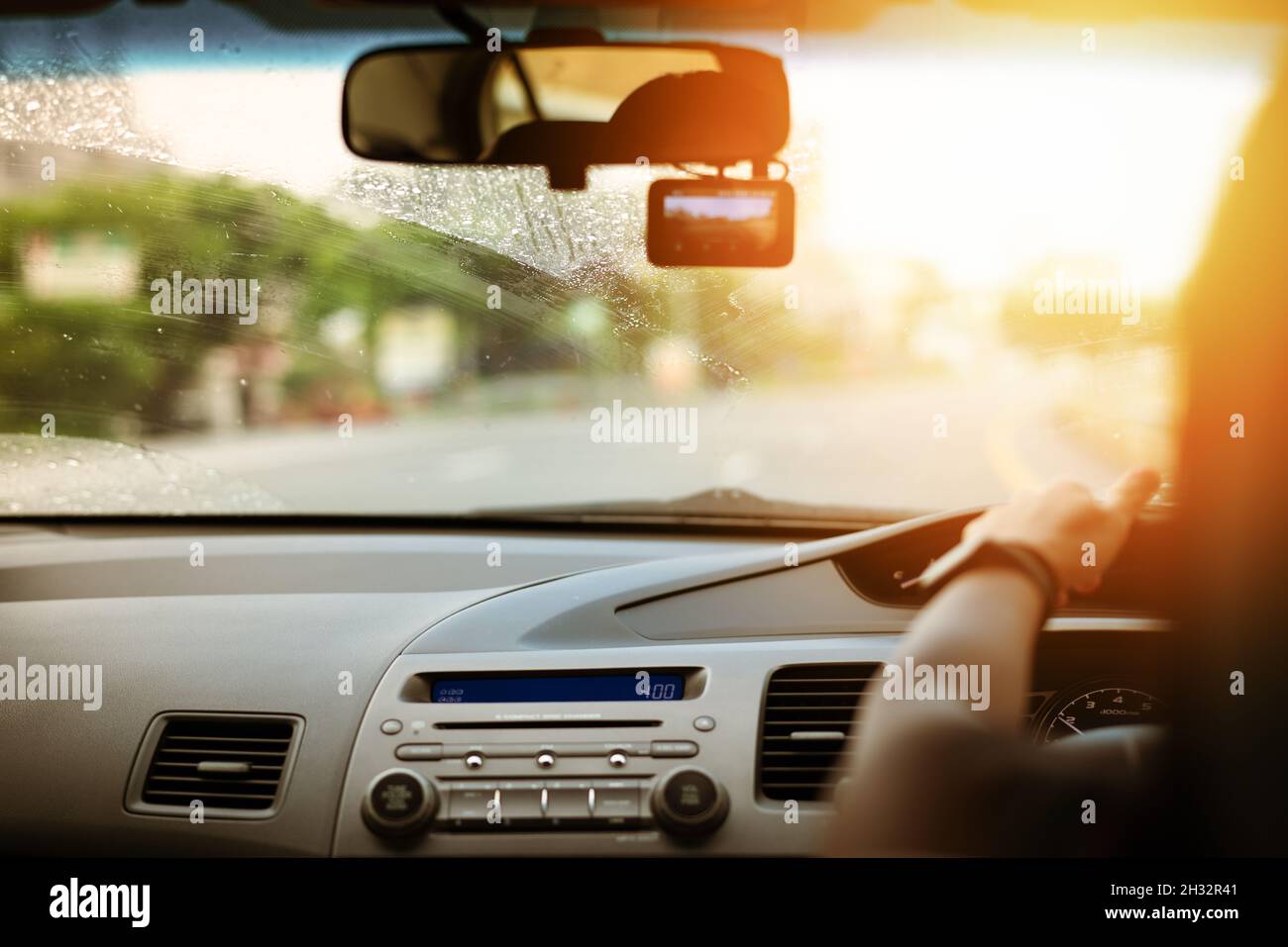 Safe drive, speed control and security distance on the road, driving ...